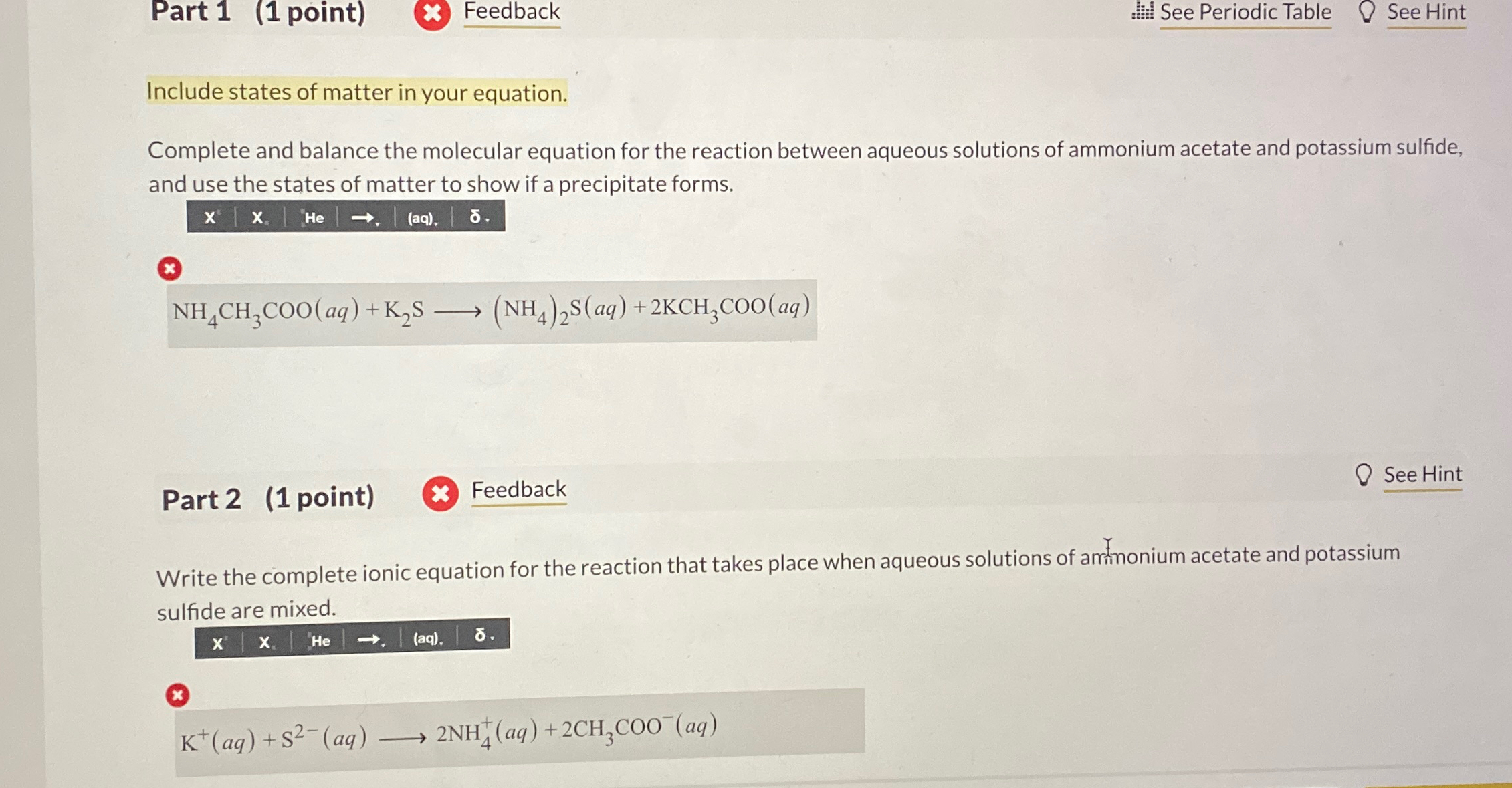 Solved Part 1 (1 ﻿point)FeedbackSee Periodic TableSee | Chegg.com