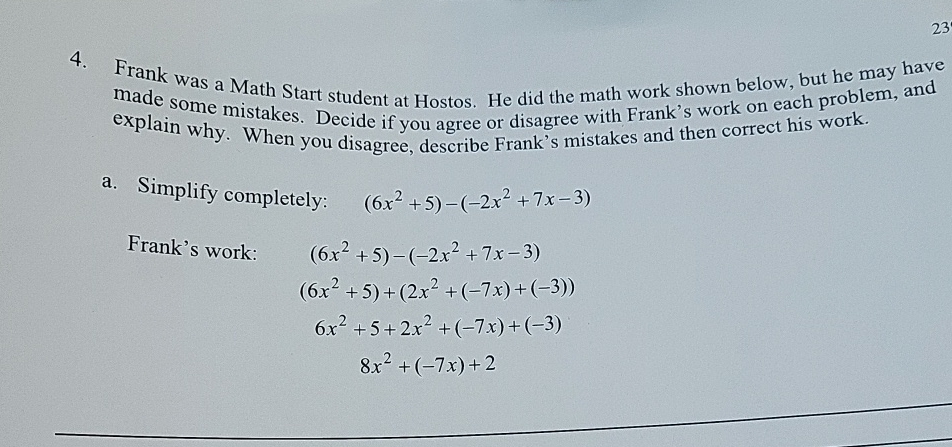 Solved Frank was a Math Start student at Hostos. He did the | Chegg.com