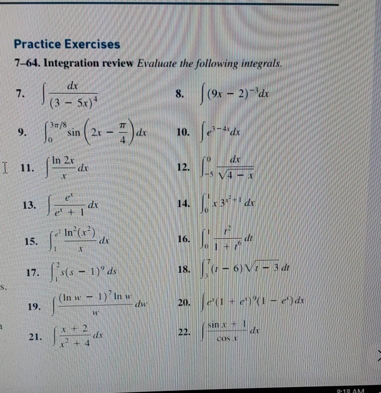 Solved Practice Exercises 7–64. Integration review Evaluate | Chegg.com
