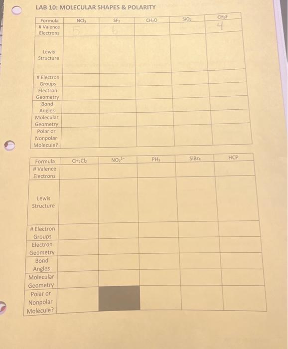 Solved LAB 10: MOLECULAR SHAPES \& POLARITY1. Identify a | Chegg.com
