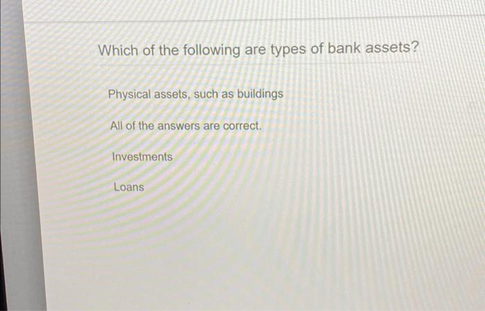 Solved Which of the following are types of bank assets? | Chegg.com