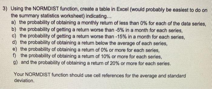 3) Using the NORMDIST function, create a table in | Chegg.com