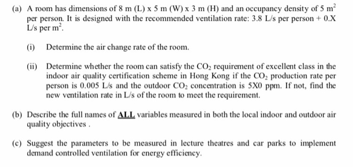Solved (a) A room has dimensions of 8 m (L) x 5 m (W) x 3 m | Chegg.com