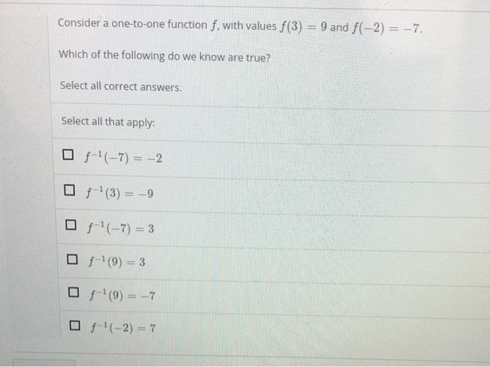 Solved Consider a one-to-one function f. with values f(3) = | Chegg.com