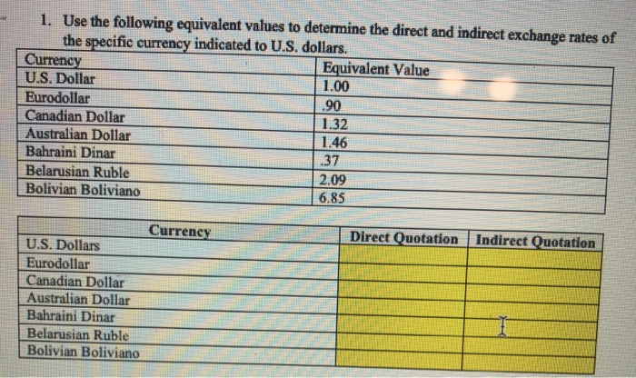 Solved 1. Use the following equivalent values to determine | Chegg.com