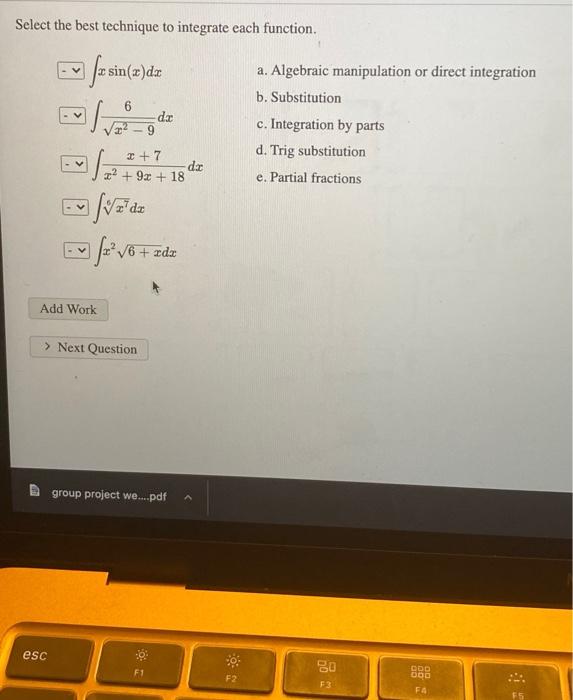 Solved Select the best technique to integrate each function. | Chegg.com