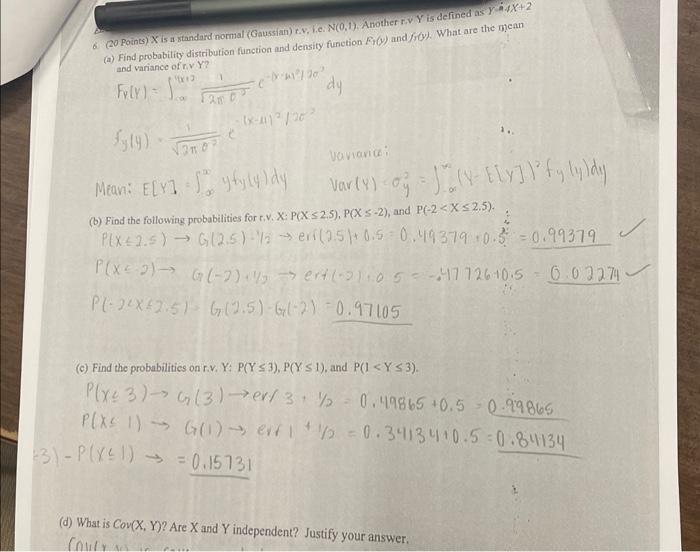 Solved 6 . (20 Points) X is a standard normal (Gaussian) | Chegg.com