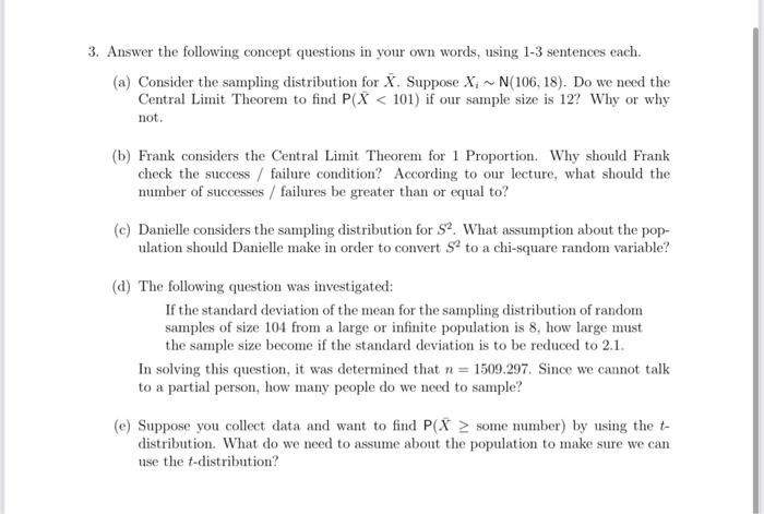 Solved 3. Answer the following concept questions in your own | Chegg.com