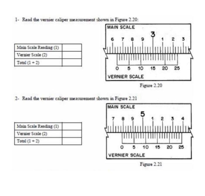 Solved 1- Read the vernier caliper measurement shown in | Chegg.com