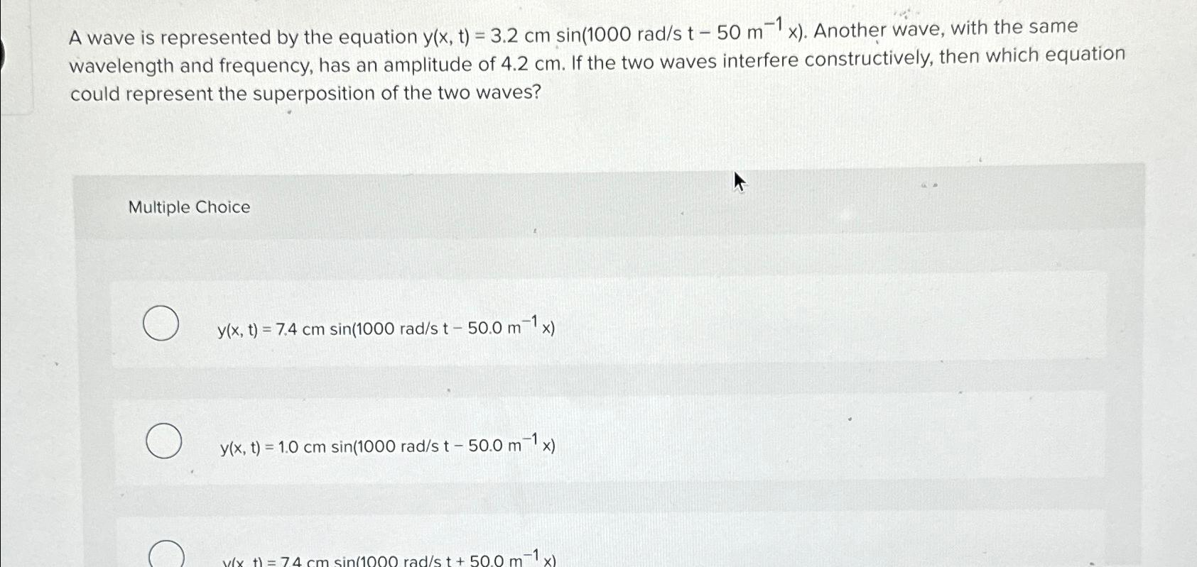 Solved A wave is represented by the equation | Chegg.com