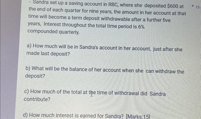 Solved Sandra set up a saving account in RBC, where she | Chegg.com