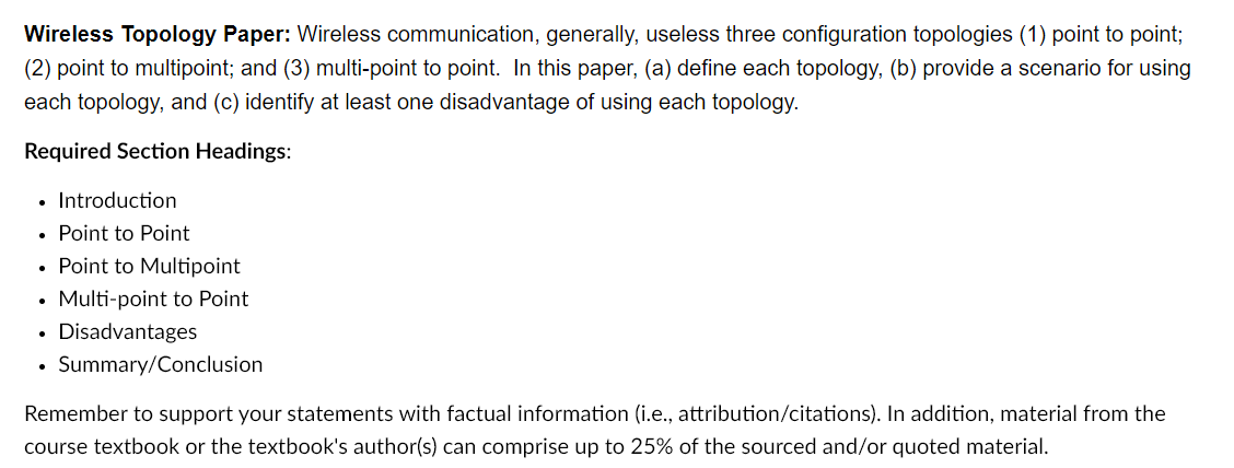 Solved Wireless Topology Paper: Wireless communication, | Chegg.com