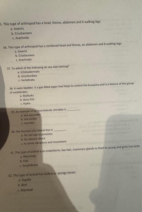 Solved 5. This type of arthropod has a head, thorax, abdomen | Chegg.com