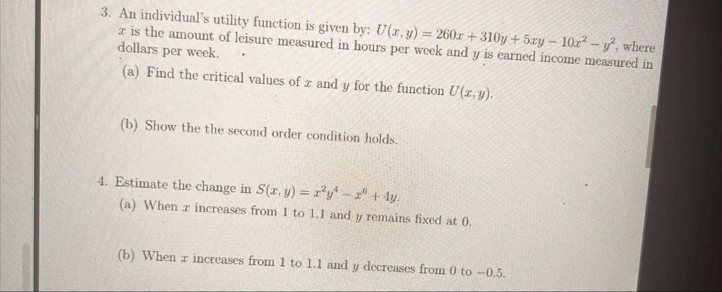 Solved An individual's utility function is given by: | Chegg.com
