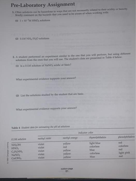 Solved Pre-Laboratory Assignment 1. Often solutions can be | Chegg.com