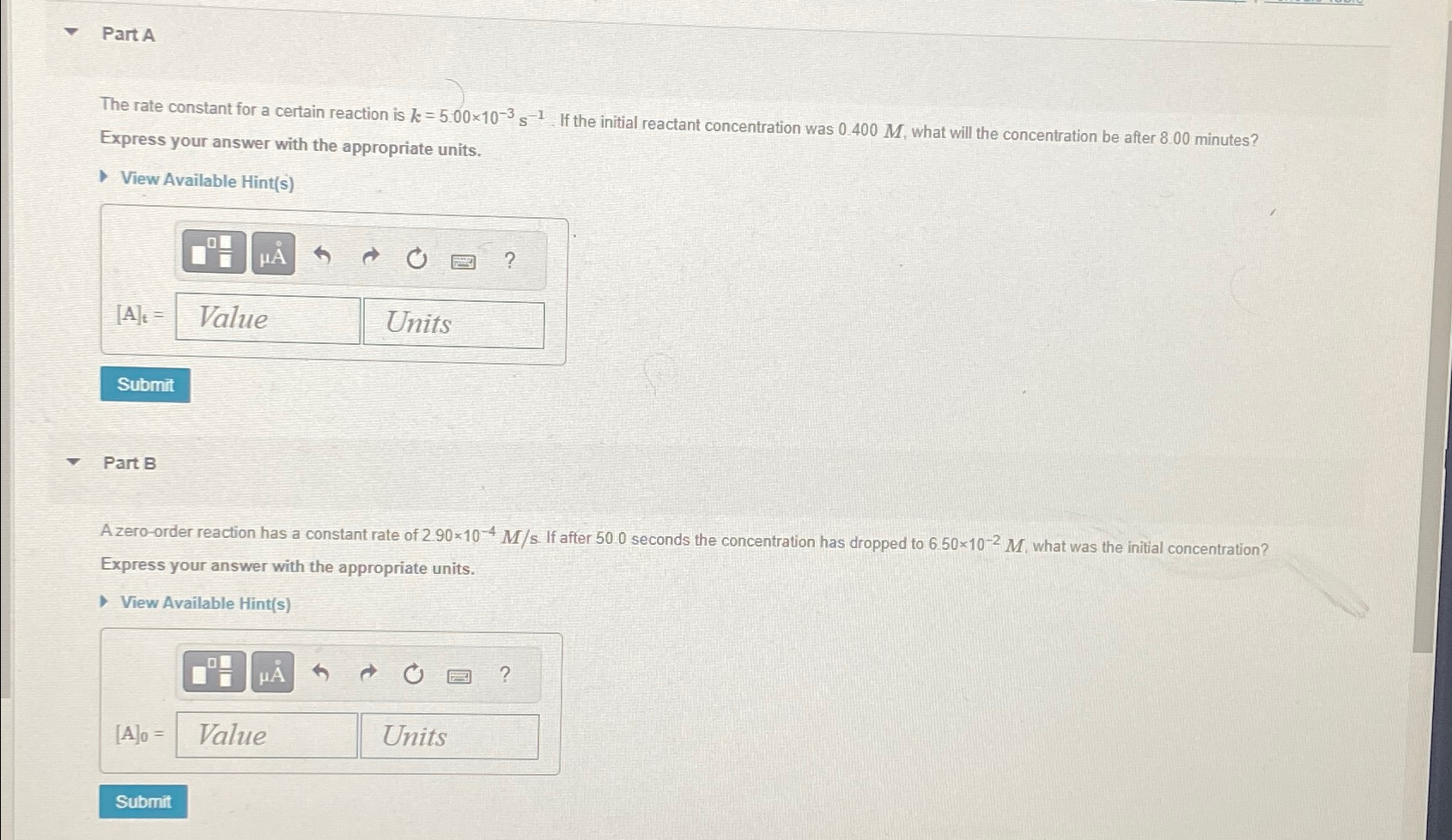 Solved Part AThe rate constant for a certain reaction is | Chegg.com