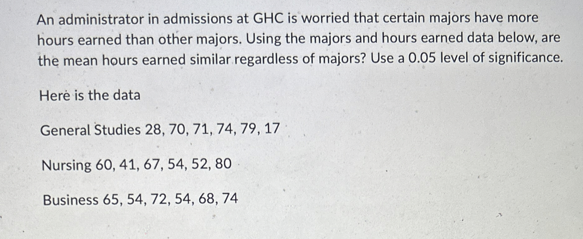 Solved An administrator in admissions at GHC is worried that | Chegg.com