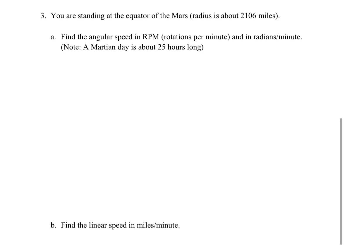 Solved You are standing at the equator of the Mars (radius | Chegg.com