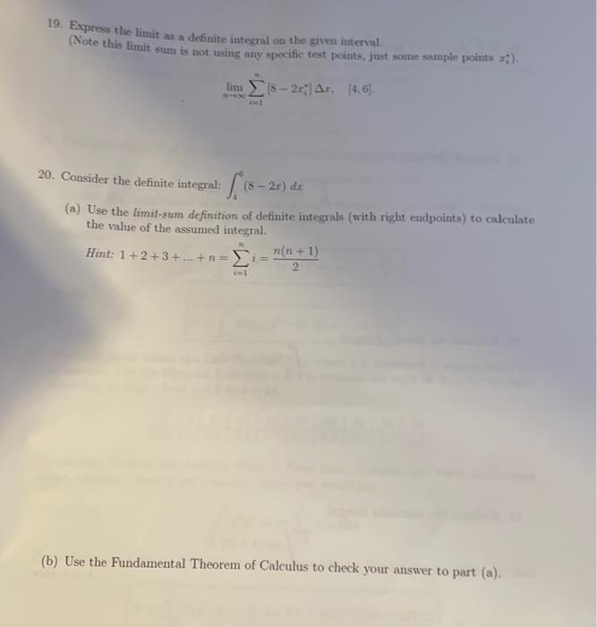 Solved 19. Express the limit as a definite integral on the | Chegg.com