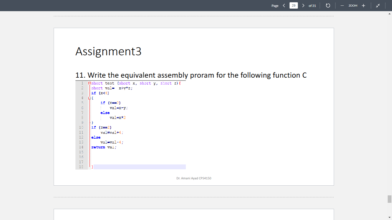 Solved Assignment311. ﻿Write the equivalent assembly proram | Chegg.com