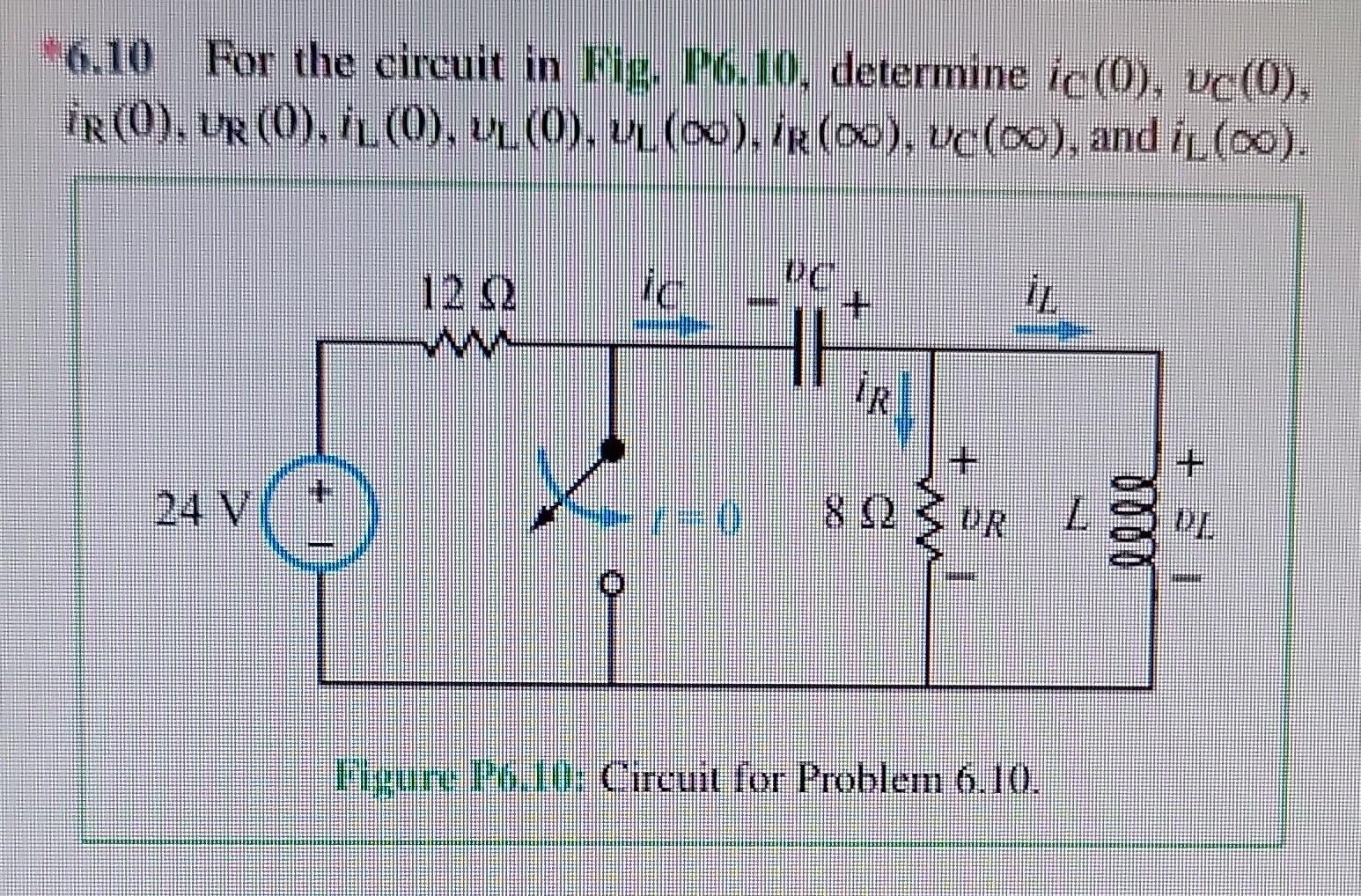 Solved *6.10 For the circuit in Fig. P6.10, determine ic(0), | Chegg.com