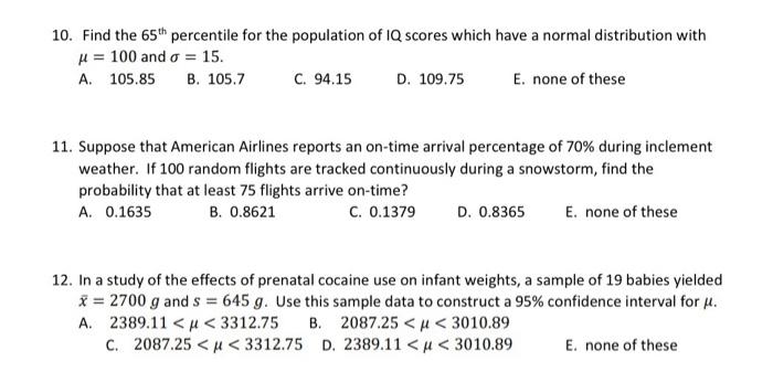 Solved 10. Find the 65th percentile for the population of IQ | Chegg.com