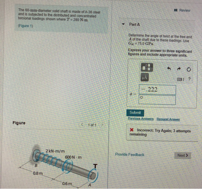 Solved The 60-mm-diameter solid shaft is made of A-36 steel | Chegg.com