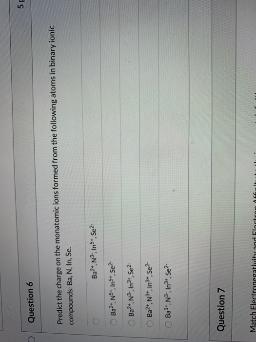 Solved Predict the chathe on the monatomic ions formed from | Chegg.com