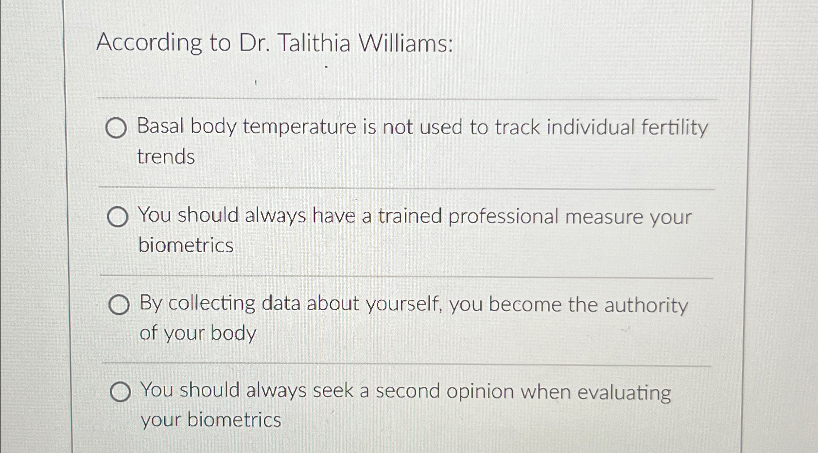 Solved According to Dr. ﻿Talithia Williams:Basal body | Chegg.com