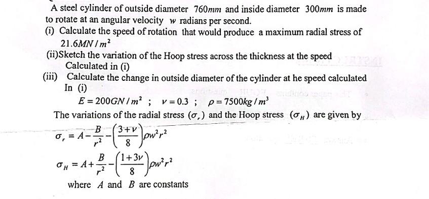 Solved A steel cylinder of outside diameter 760 mm and | Chegg.com