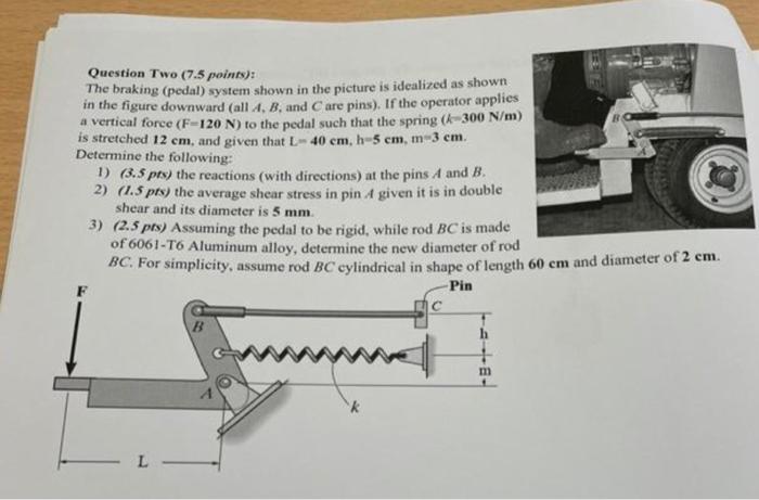 Solved Question Two (7.5 points): The braking (pedal) system | Chegg.com
