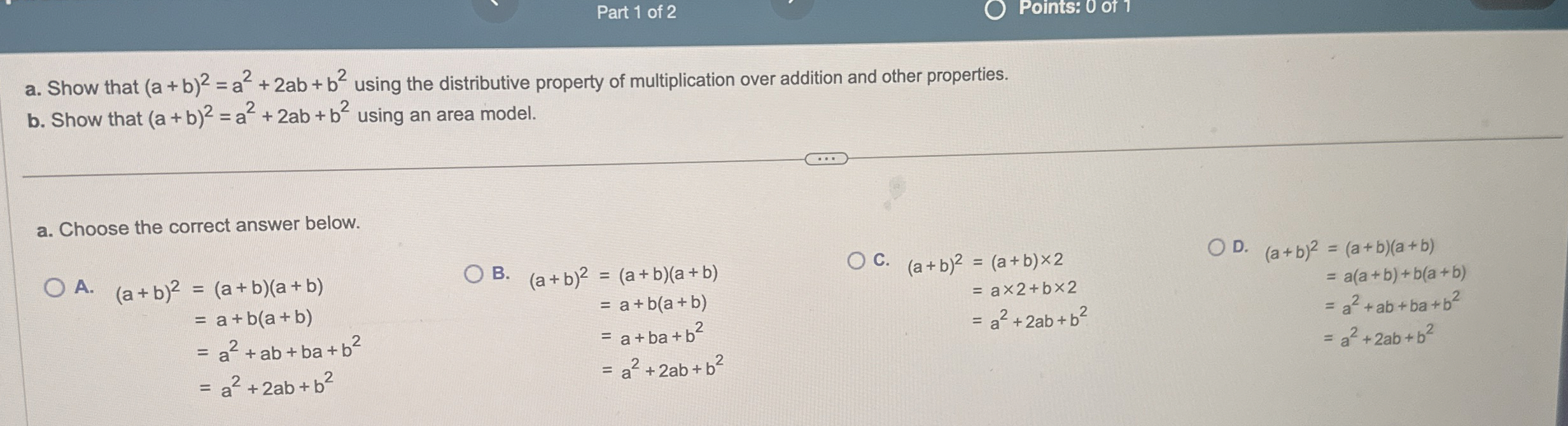 Solved Part 1 ﻿of 2Points: 0 ﻿of 1a. ﻿Show that | Chegg.com