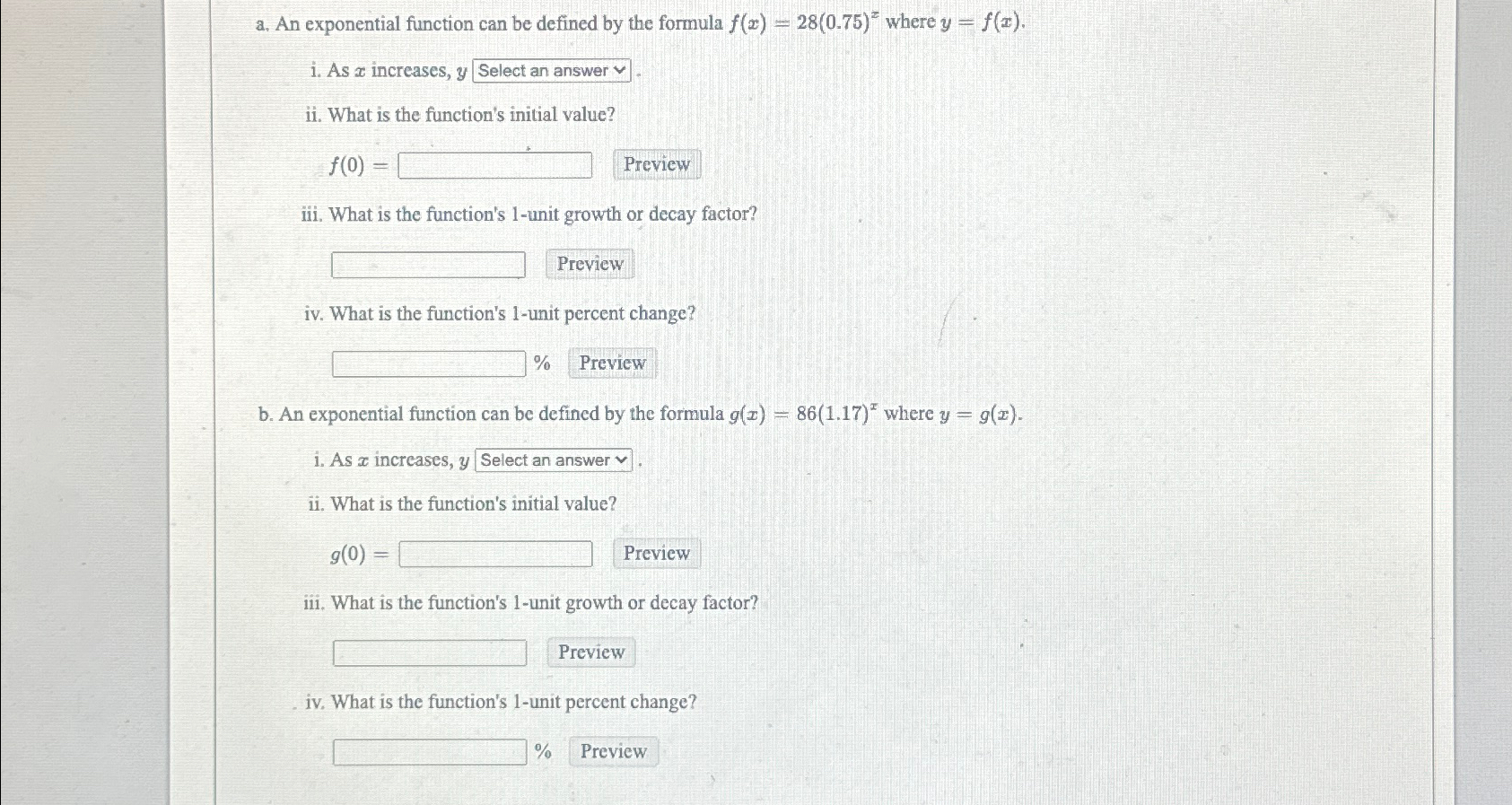 Solved a. ﻿An exponential function can be defined by the | Chegg.com