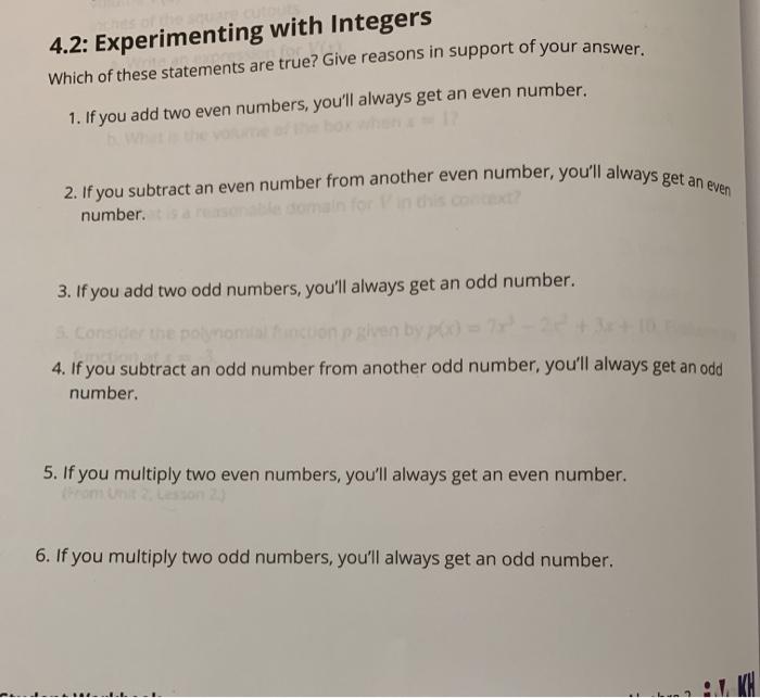 Solved 2 If You Subtract An Even Number From Another Even Chegg