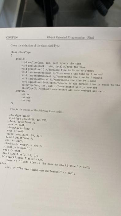 Solved COMP216 1. Gives the definition of the class clock | Chegg.com