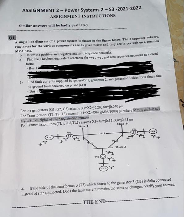 Solved ASSIGNMENT 2 - Power Systems 2 - S3 -2021-2022 | Chegg.com