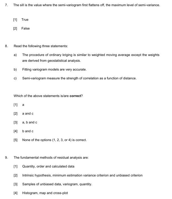 Solved 7. The sill is the value where the semi-variogram | Chegg.com