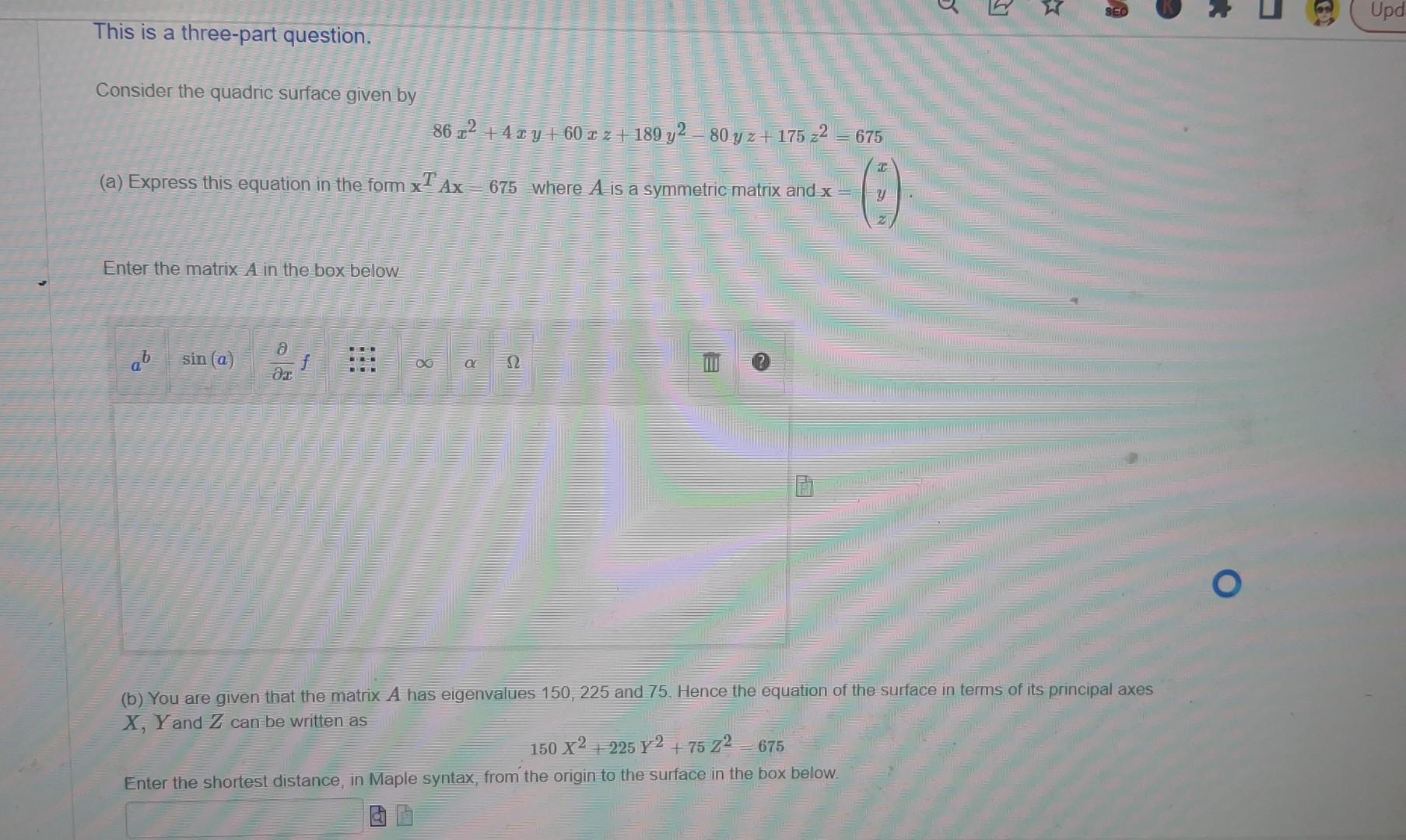 Solved Consider the quadric surface given by | Chegg.com