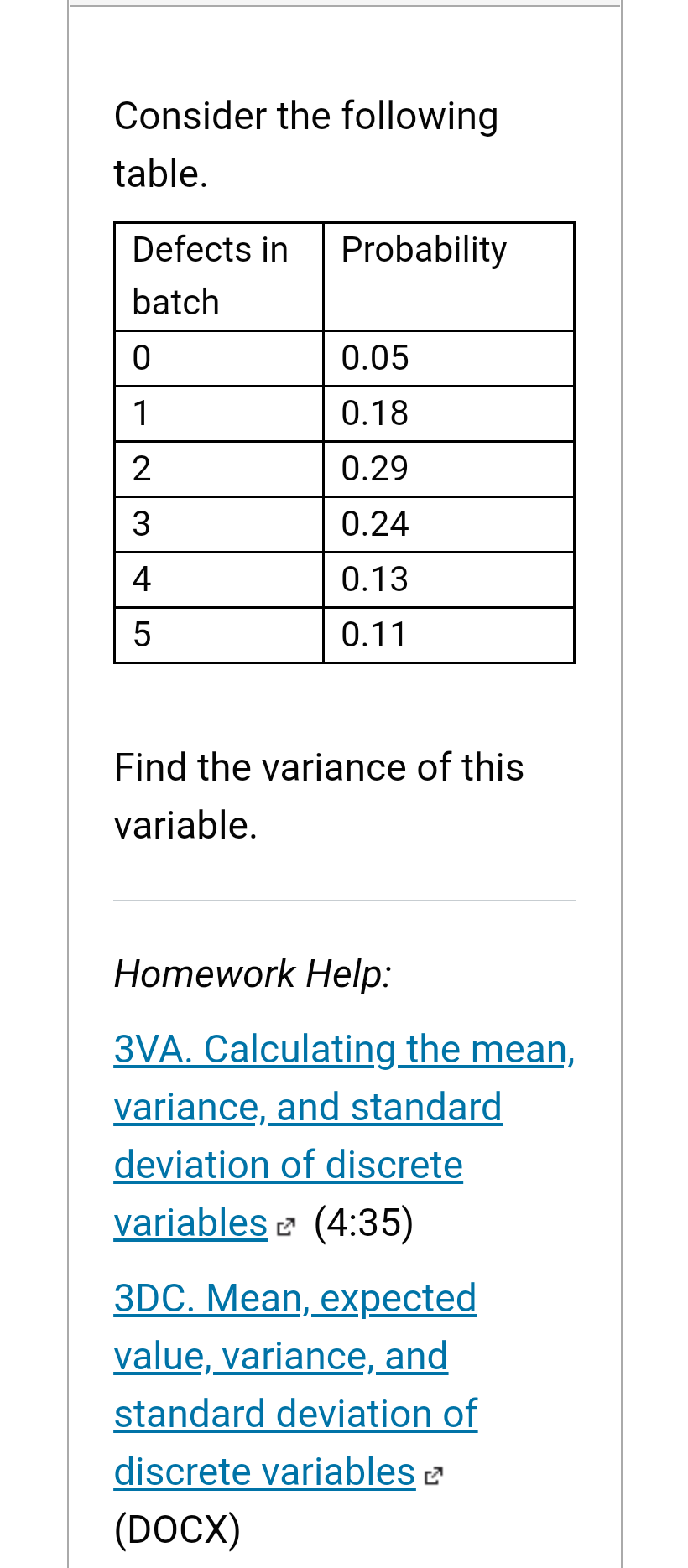 Solved Consider the following table. Defects in Probability | Chegg.com