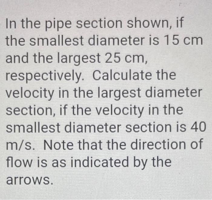 Solved In the pipe section shown, if the smallest diameter | Chegg.com