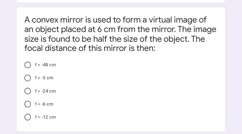 Solved A convex mirror is used to form a virtual image of an | Chegg.com