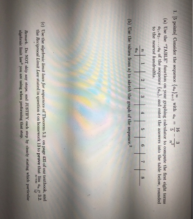 Solved n 16 3 1. [5 points) Consider the sequence {an}-1 | Chegg.com