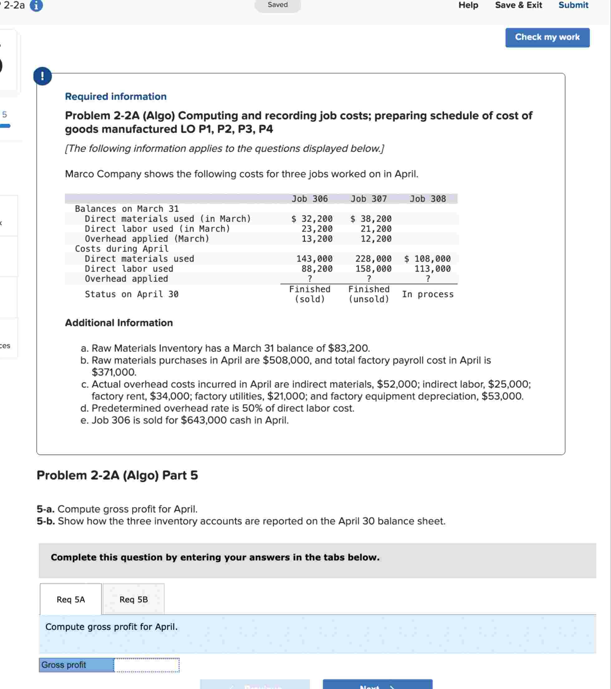 Solved Required information Problem 2-2A (Algo) ﻿Computing | Chegg.com