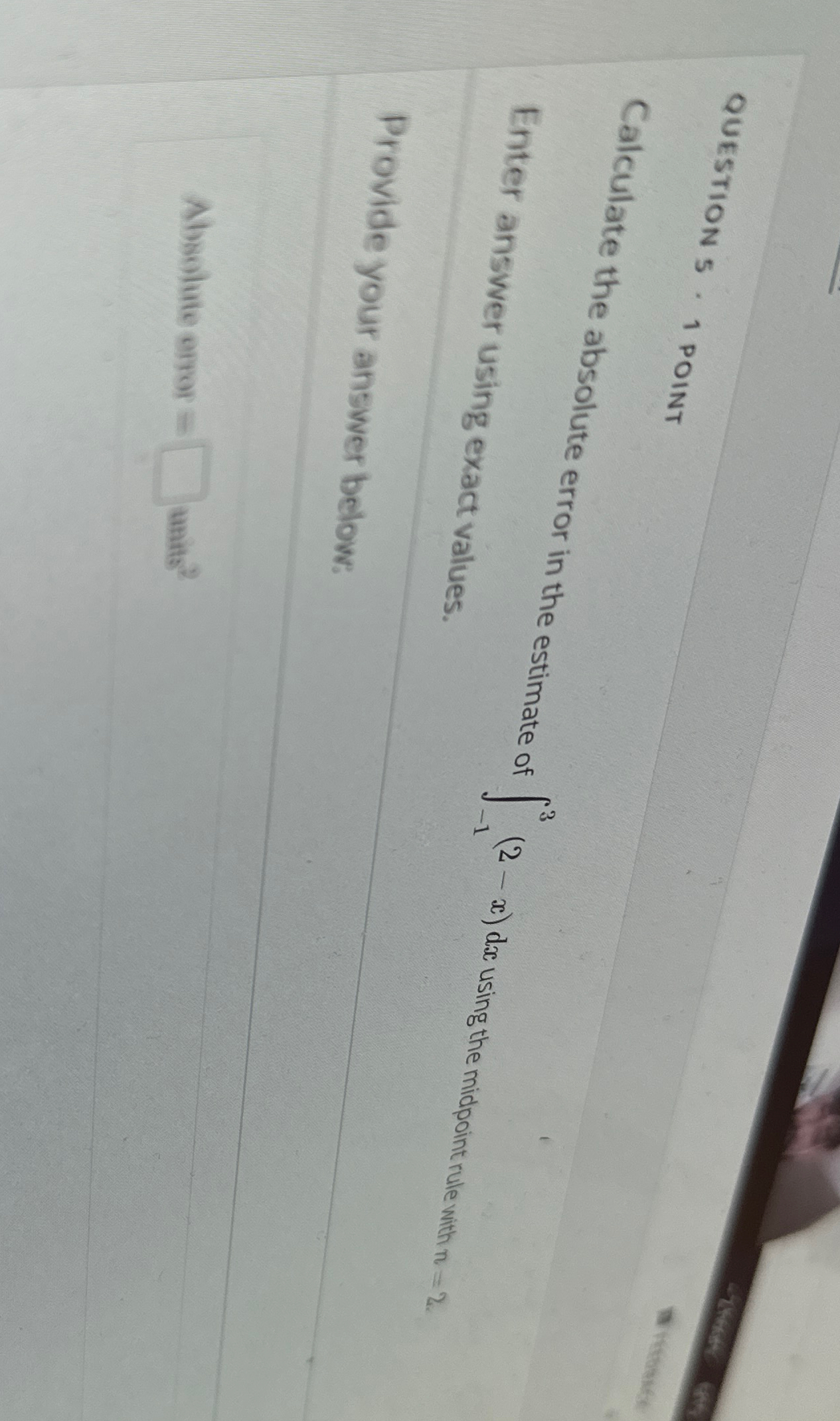 Solved QUESTION 5 - 1 ﻿POINTCalculate the absolute error in | Chegg.com