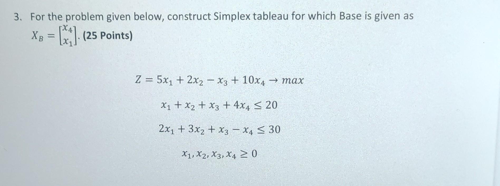 Solved 3. For the problem given below, construct Simplex | Chegg.com