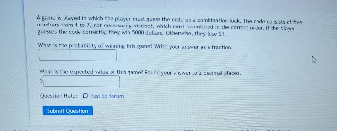 Solved A game is played in which the player must guess the | Chegg.com