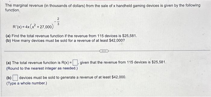 Solved The marginal revenue (in thousands of dollars) from | Chegg.com
