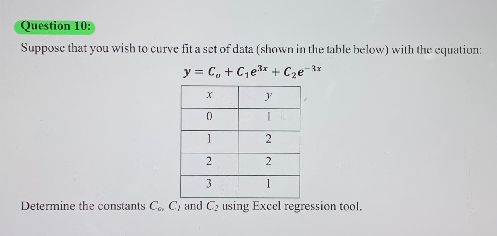 Question 10:Suppose that you wish to curve fit a set | Chegg.com