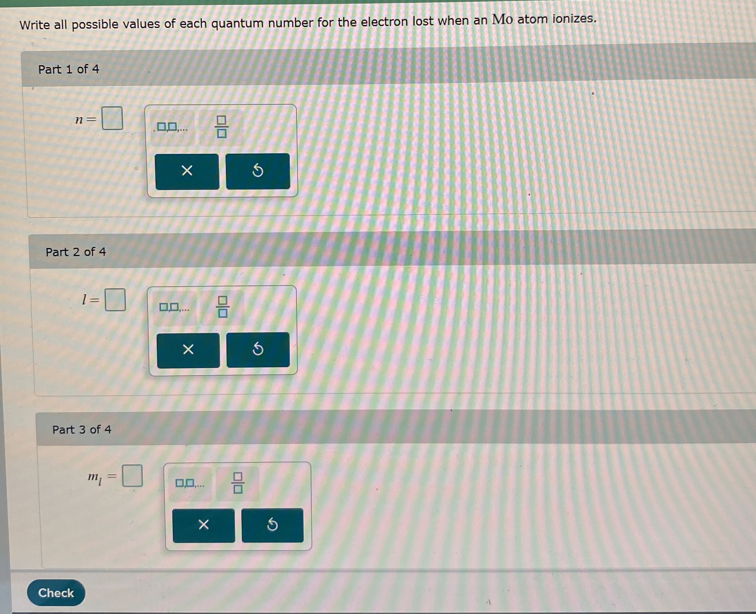 Solved Write all possible values of each quantum number for | Chegg.com