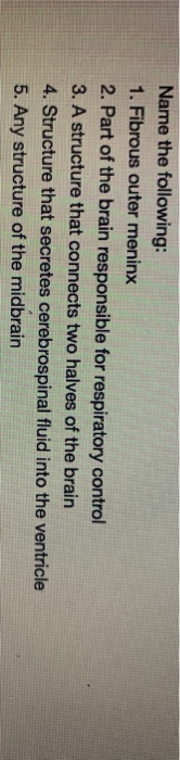 Solved Name the following: 1. Fibrous outer meninx 2. Part | Chegg.com